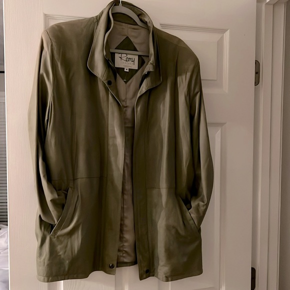 Remy Leather | Jackets & Coats | Remy Leather Olive Green Suede Coat ...